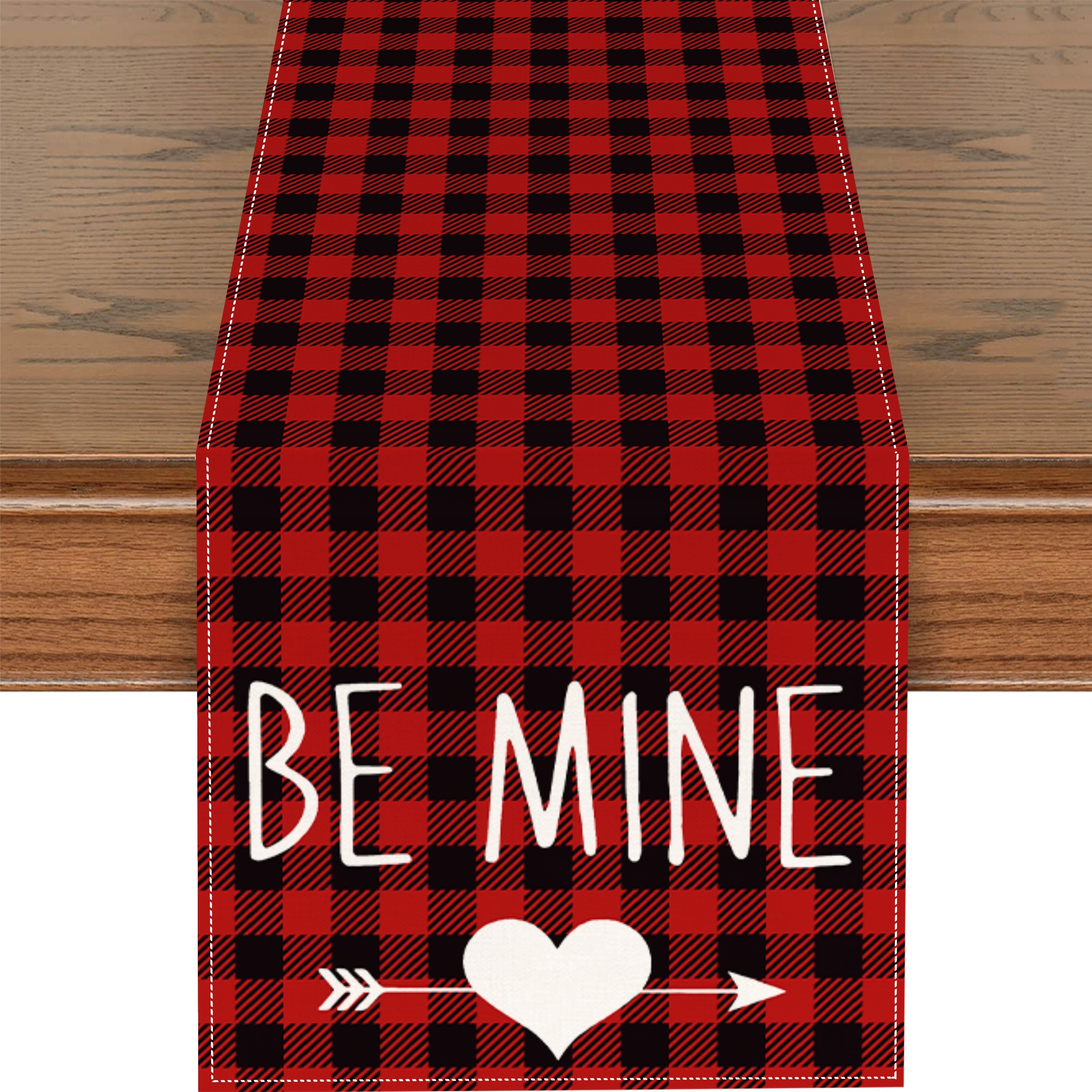 Linen Table Runner Red Black Plaid Pattern Table - Temu