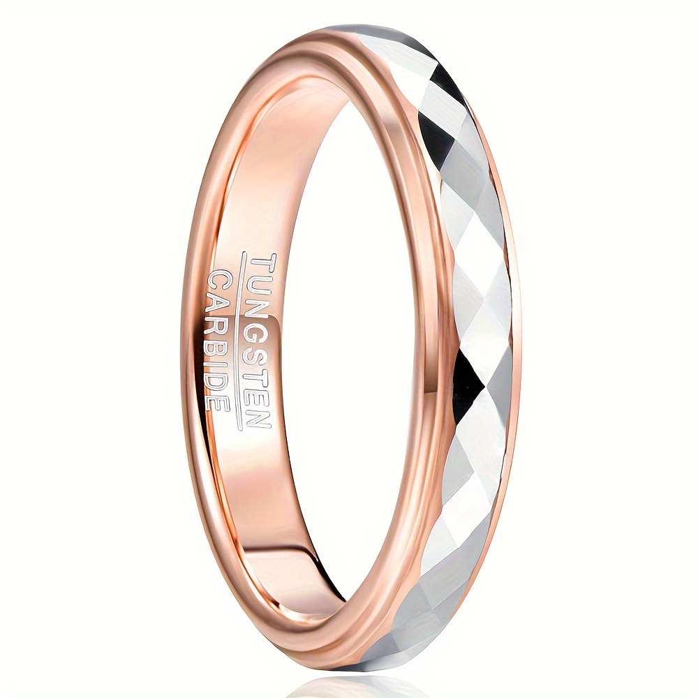 Wide Polished Prism Patterned Rose Golden Women's Tungsten - Temu Portugal