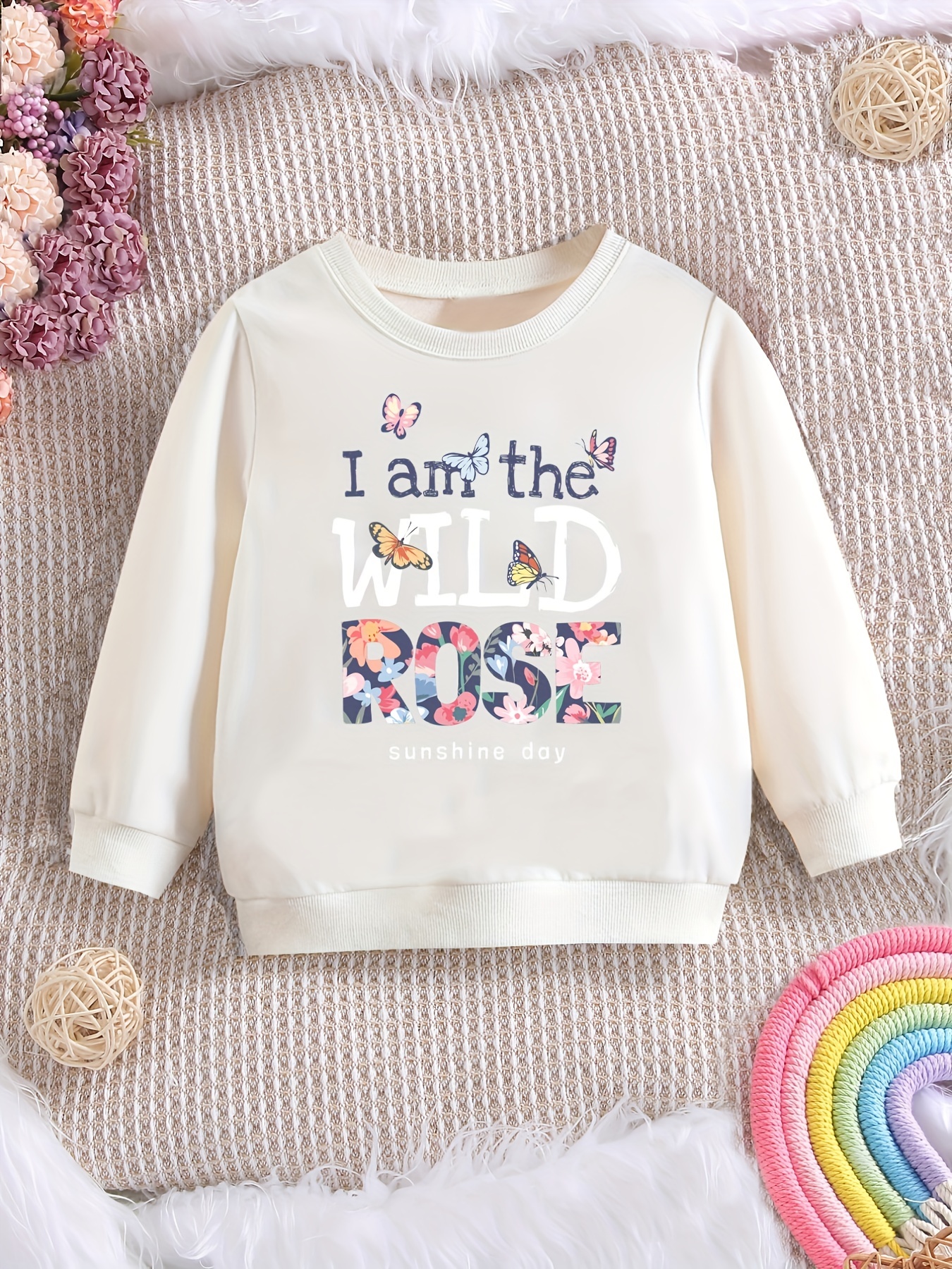 Girls Pullovers Cute Floral Letter Butterfly Graphic - Temu Norway
