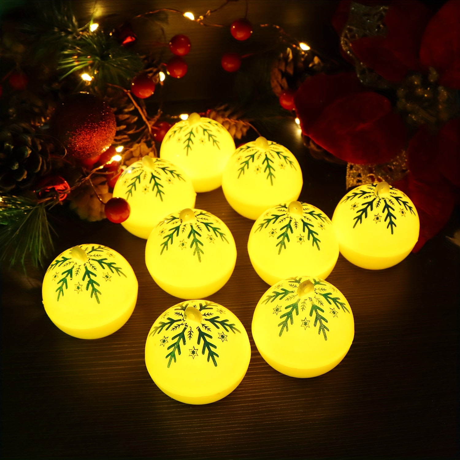 9pcs Christmas Tree Decorations 3 Inches Glow Globe With Battery Built ...