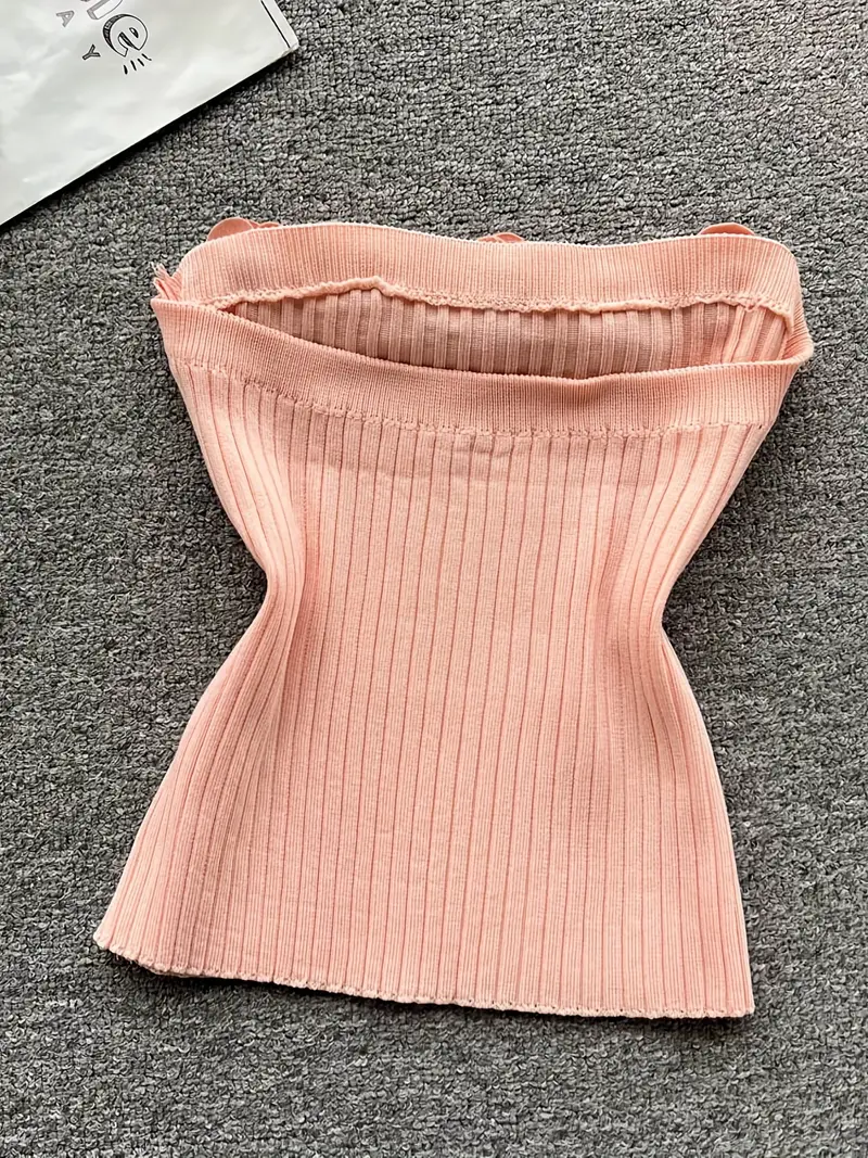 Shoulder Knitted Tube Top Sexy Solid Tube Top Spring Summer Temu
