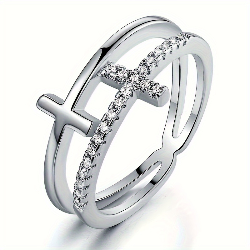 Chic Promise Ring Doppelkreuz design Gepflastert Glänzendem - Temu Austria