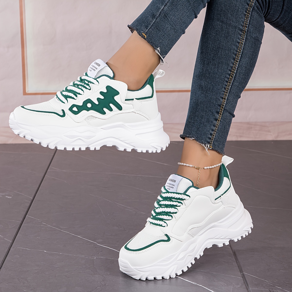Color Block Chunky Sneakers Trendy Faux Leather Casual - Temu Canada