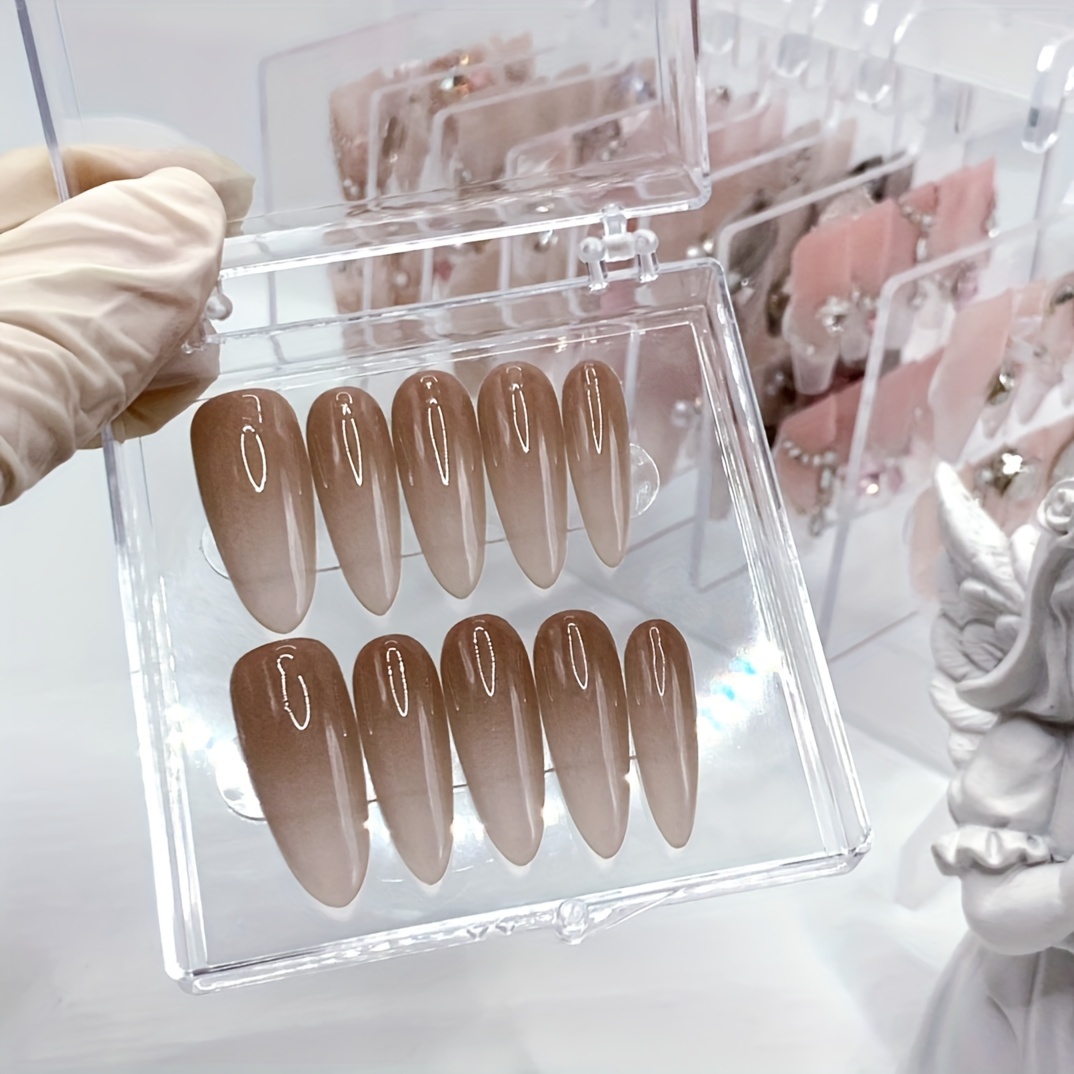 Handmade Almond Press Nails Long Nails Glossy Acrylic - Temu United Kingdom