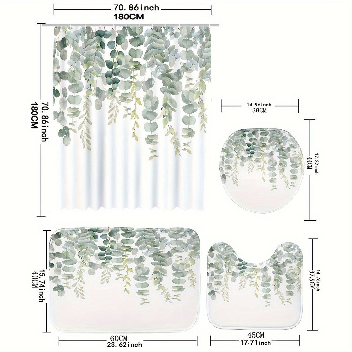 1 3 4pcs Plant Leaf Printed Shower Curtain Set Decorative - Temu United ...