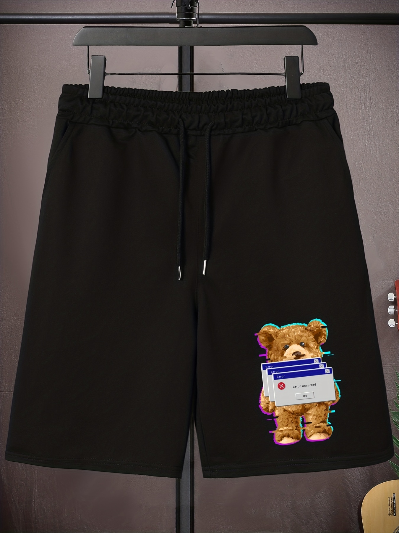 Men's Plus Size Drawstring Shorts Cartoon Bear Computer - Temu Canada