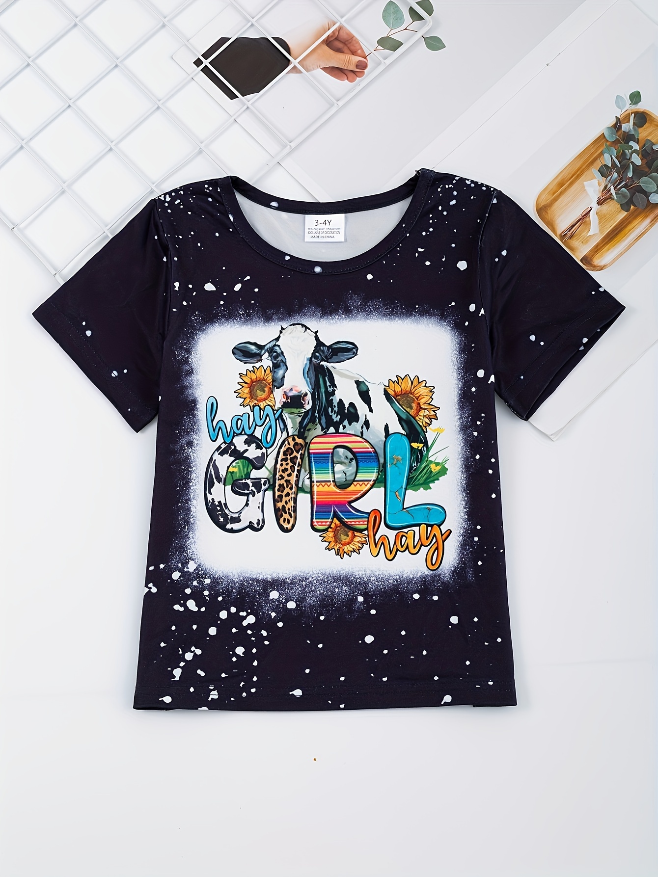 Hey Girl Graphic Tees Western Style Cartoon Cow Girls Crew - Temu New ...