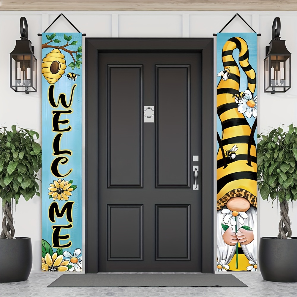 Welcome Spring Bee Gnome Porch Banner Polyester Sunflower - Temu