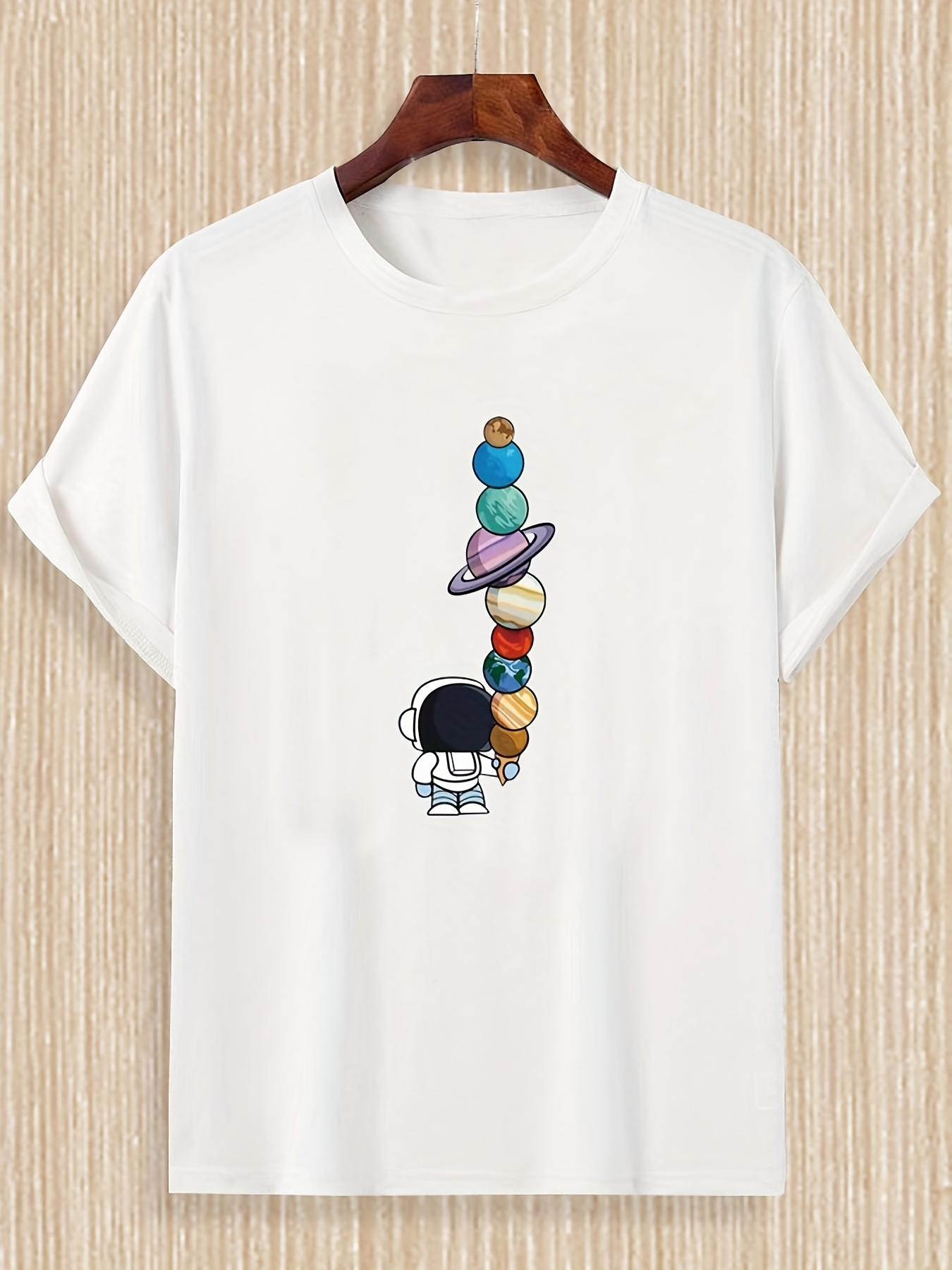 Astronaut Pattern Casual Slightly Stretch Crew Neck Graphic - Temu ...