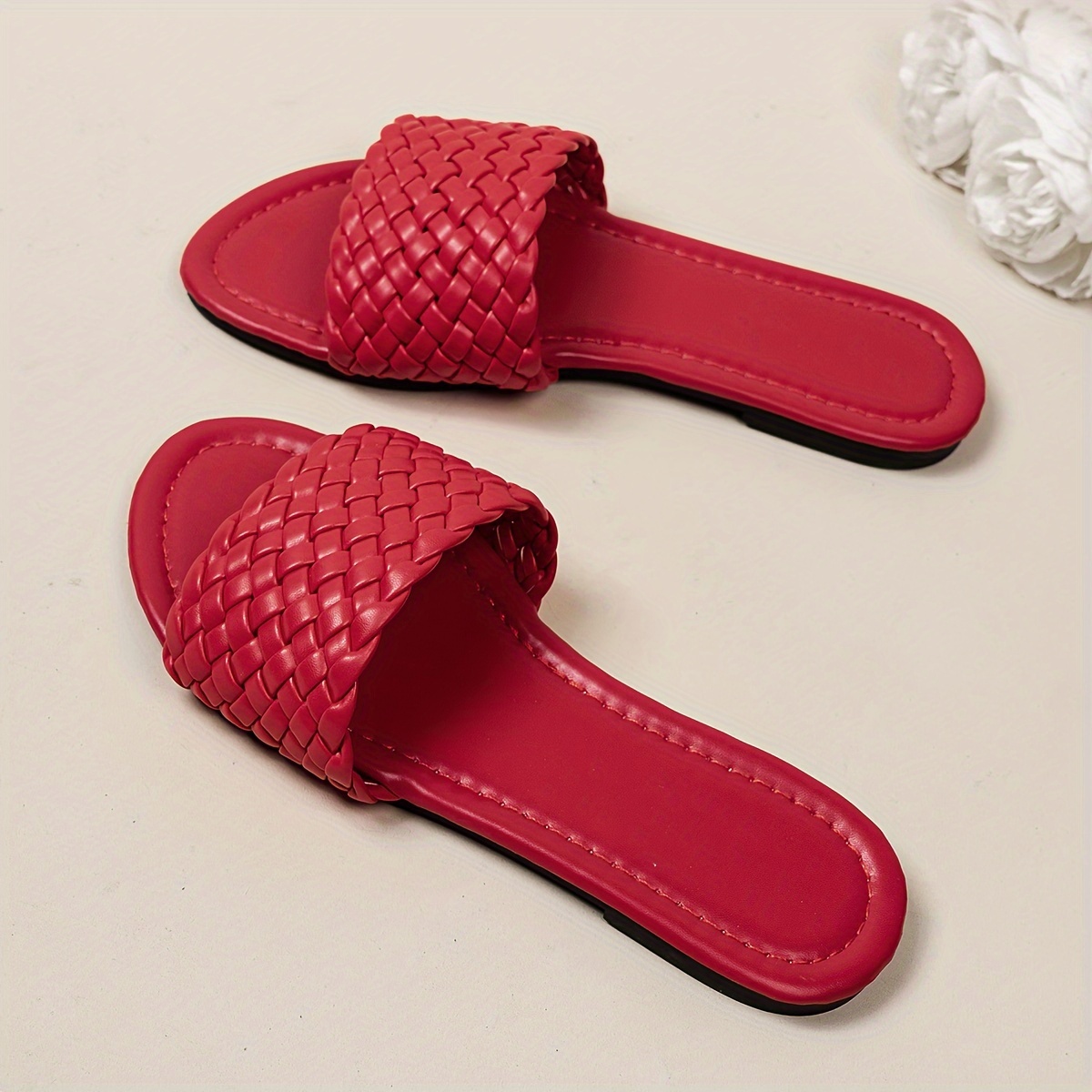 Detail Slide Sandals Women's Braided Solid Color Open Toe - Temu Canada