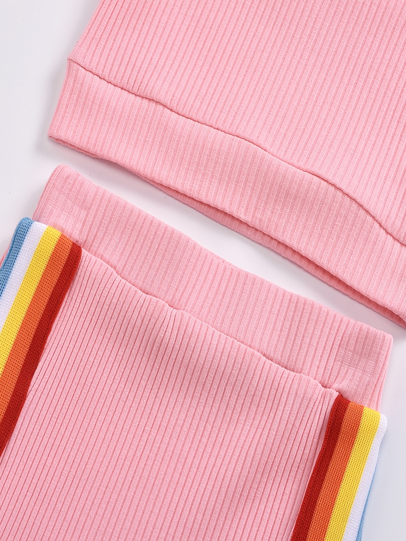 Baby Girls Casual Cute Ribbed Rainbow Striped Top & Hip Skirt Set For ...