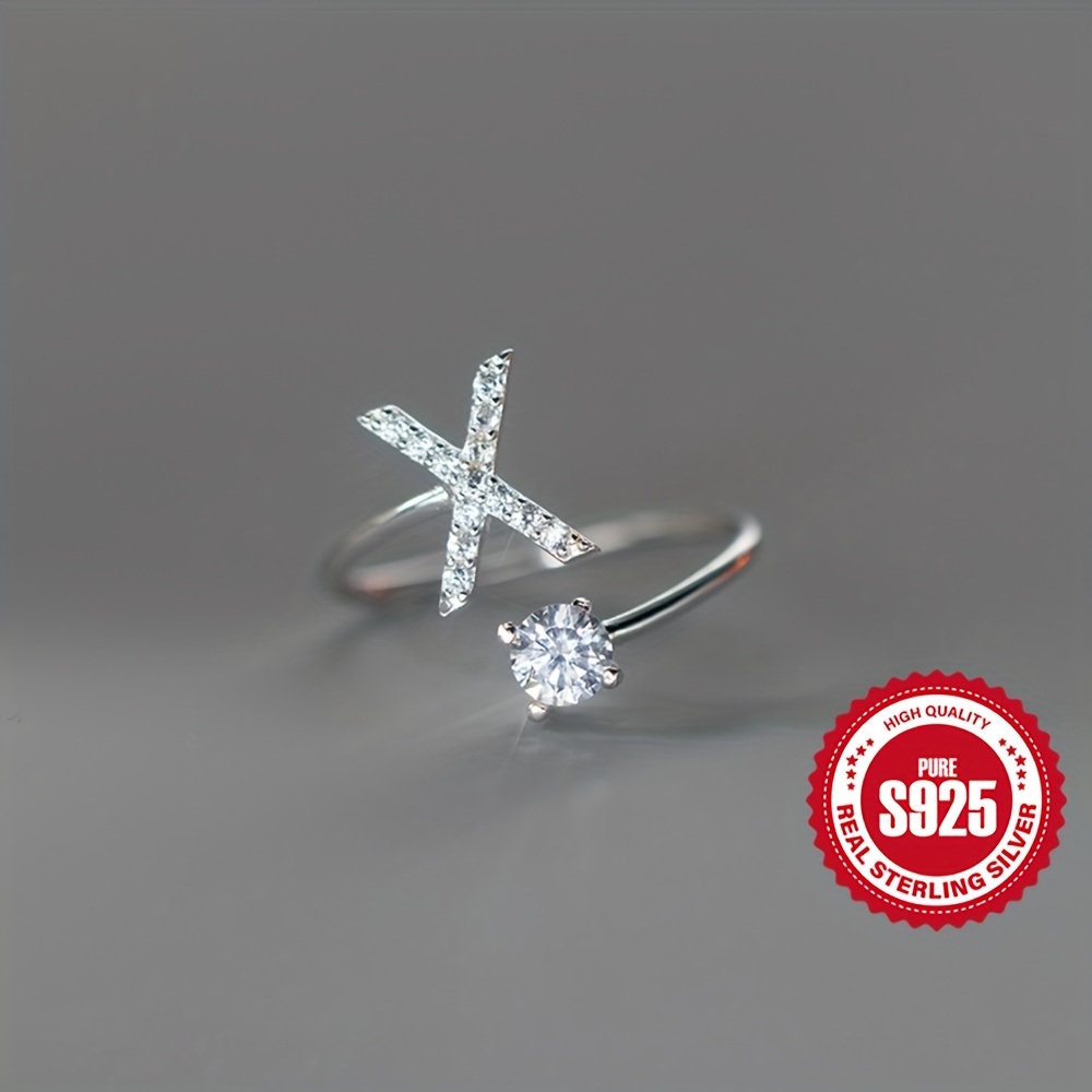 925 Sterling Silver 26 Letter Ring Adjustable Opening Ring - Temu ...