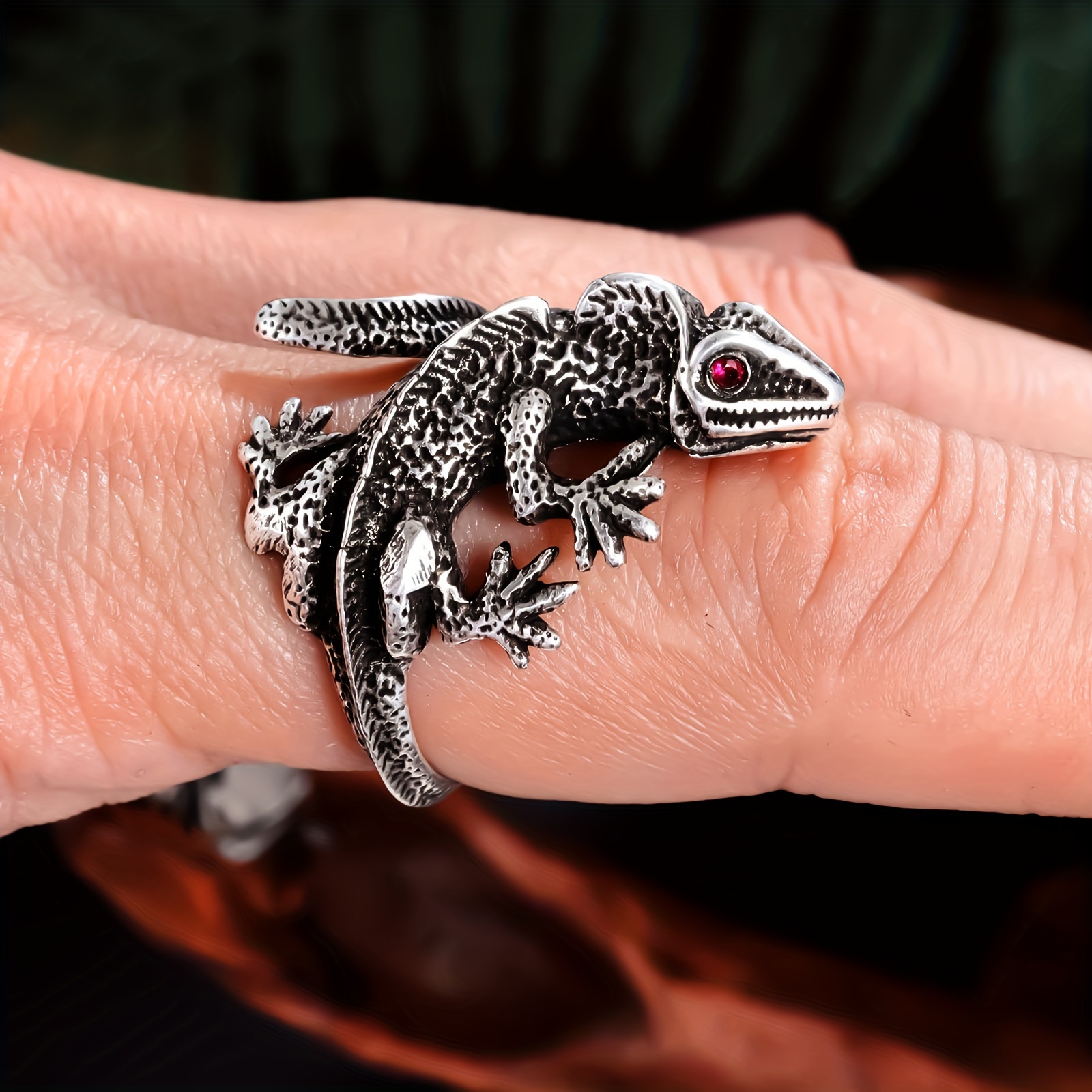 Vintage Fashion Lizard Open Ring Retro Silvery Ring - Temu United Kingdom
