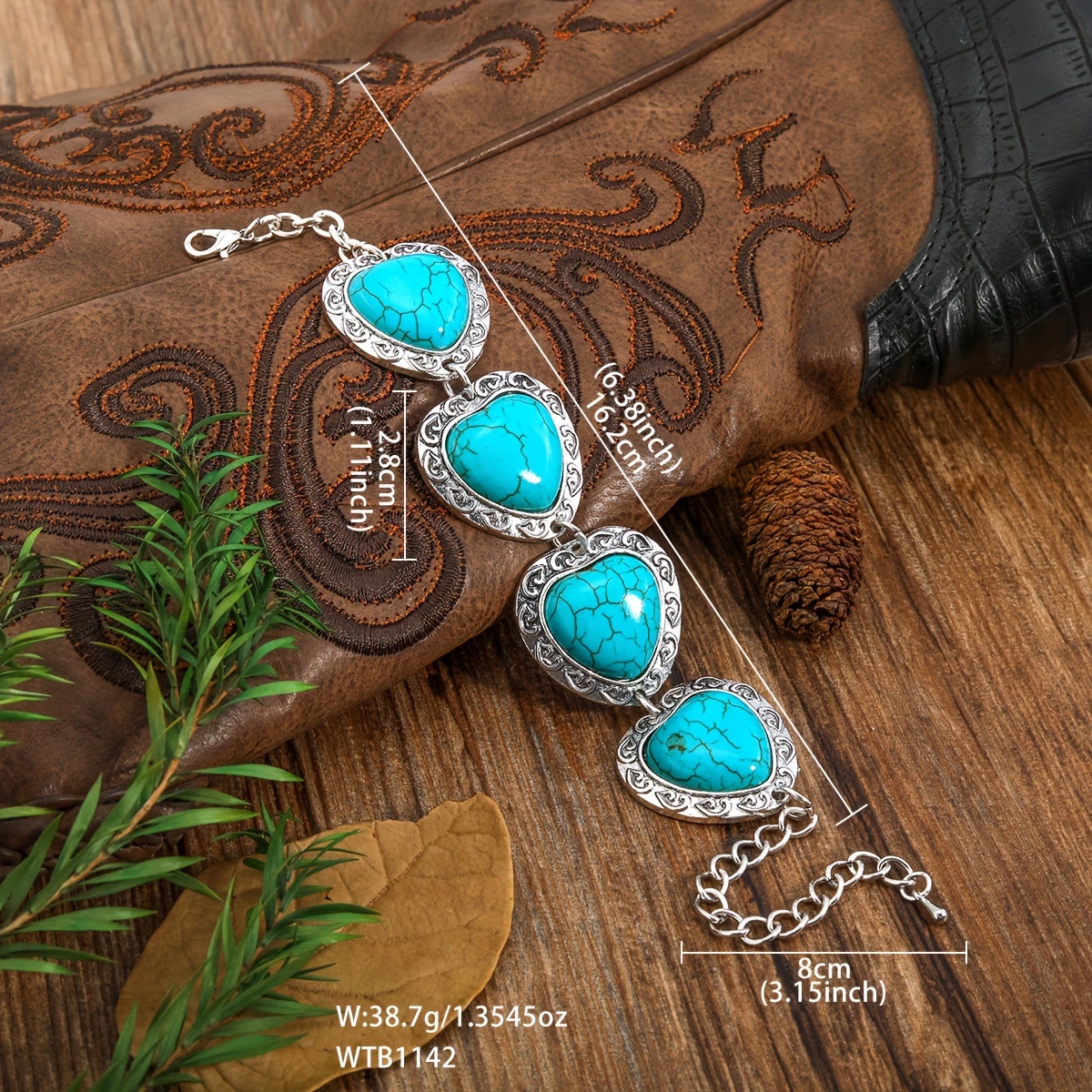 Vintage Silvery Geometric Turquoise Stone Bracelet Gift Man - Temu ...