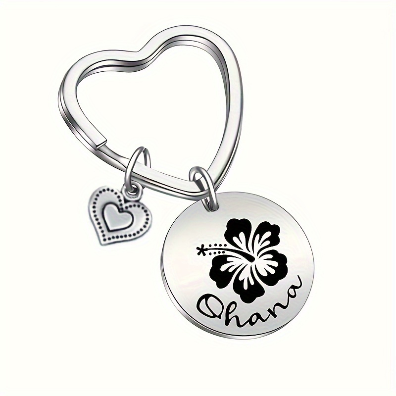 1pc romantic pattern silvery round heart tags keychain with heart shape ...