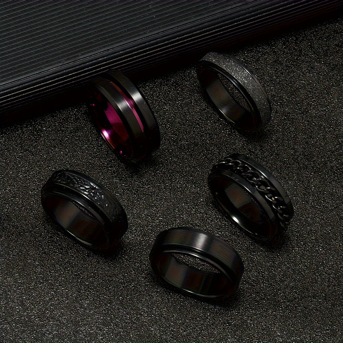 Men's Trendy Stainless Steel Rings Simple Black Rotatable - Temu United ...