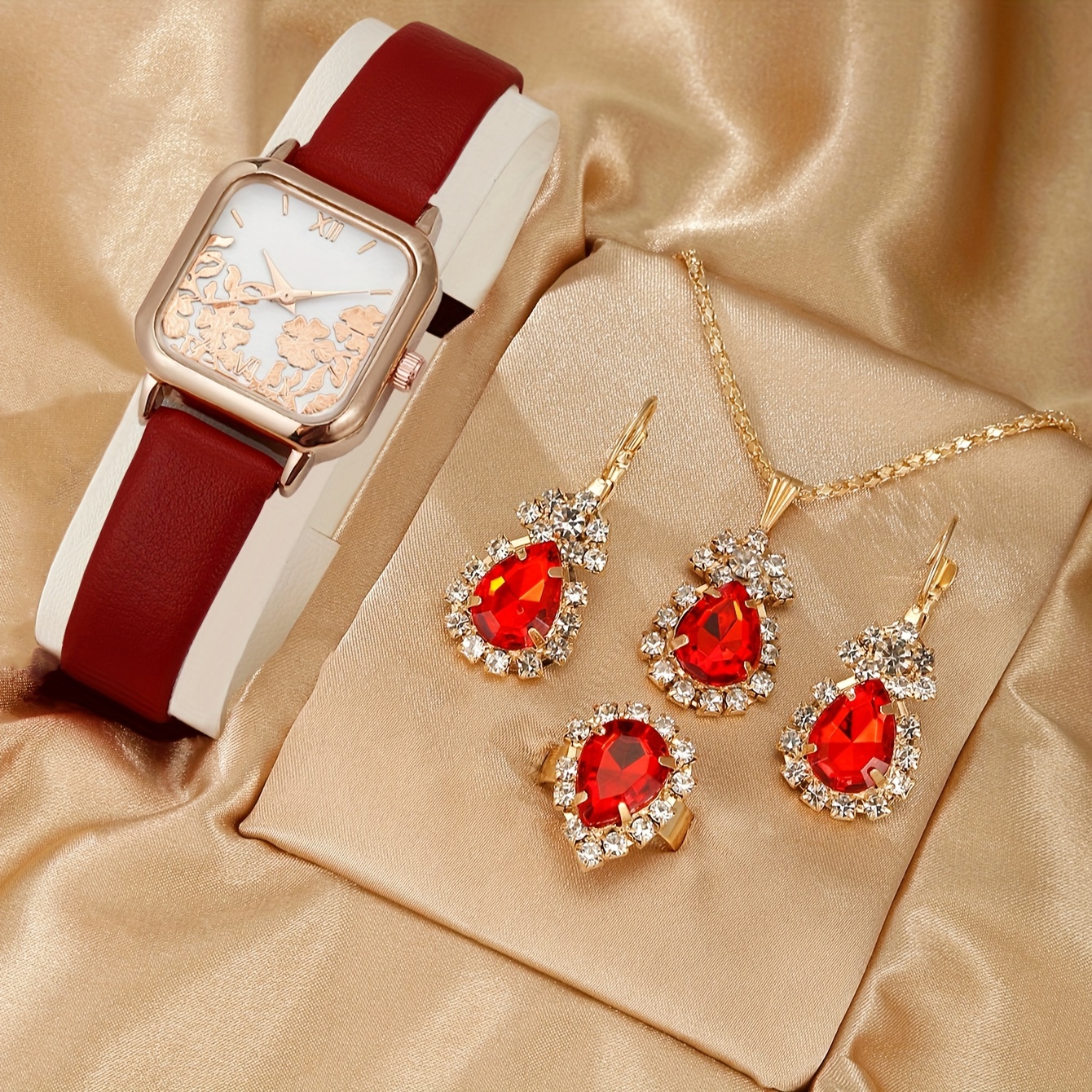 Setwomen's Watch Casual Floral Square Pointer Quartz Watch - Temu ...