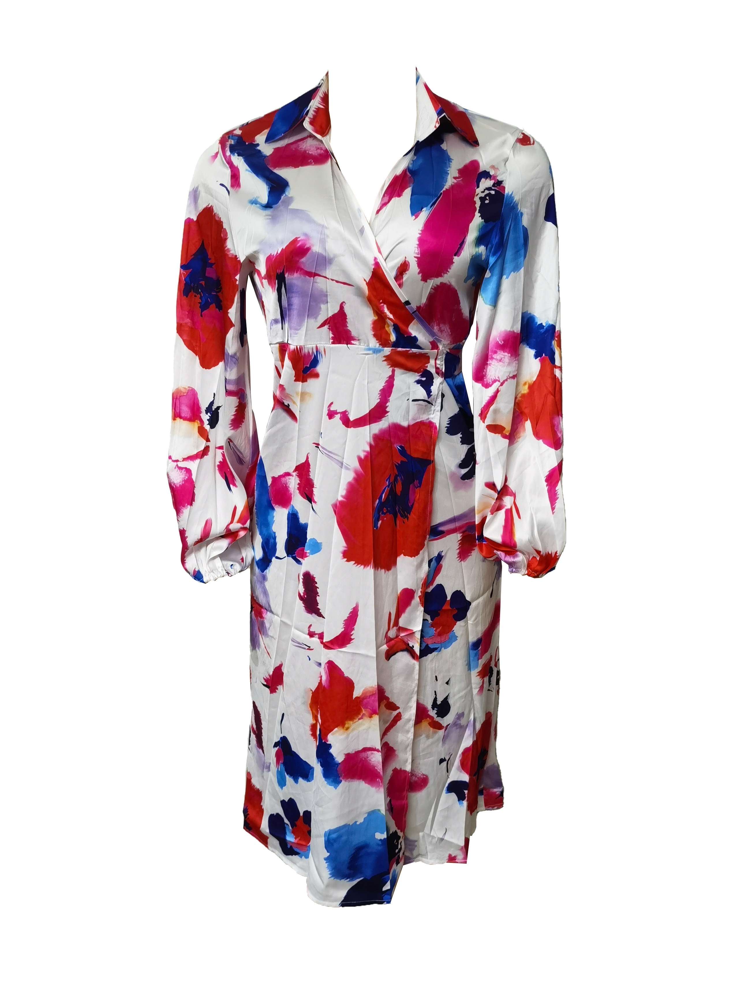 floral print surplice neck dress elegant long sleeve tie - Temu Australia