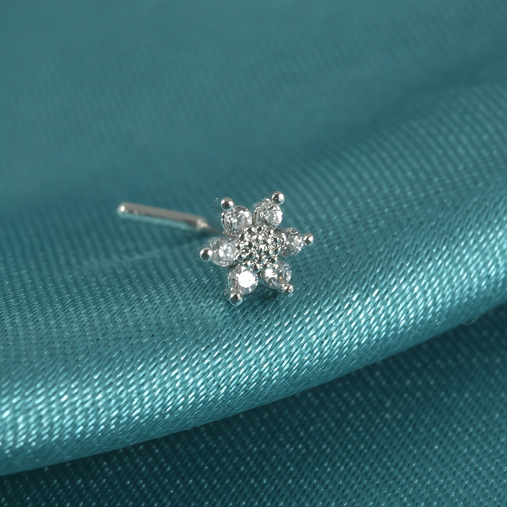 Mini Flower Stud Nose Ring L shaped Inlaid Shiny Zircon - Temu Denmark