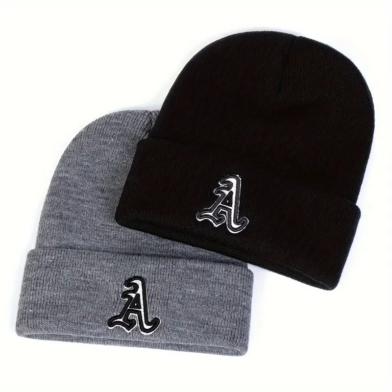 Gothic Letter A Graphic Beanie Solid Color Casual Knit Hats Temu Canada