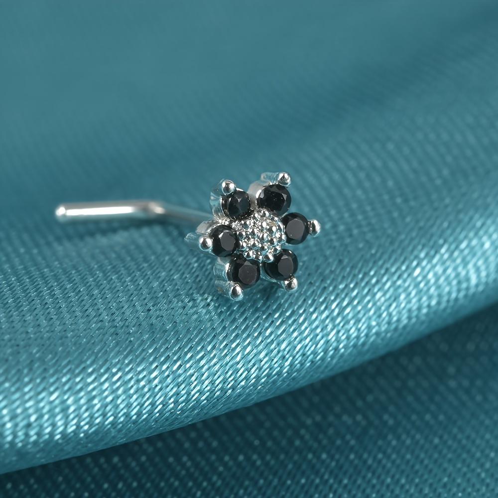 Mini Flower Stud Nose Ring L shaped Inlaid Shiny Zircon - Temu Denmark