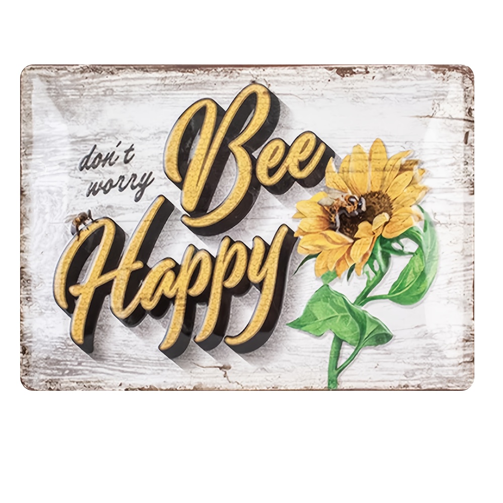 Bee Happy" Metal Tin Sign Vintage Plaque Decor Wall Art Wall - Temu ...