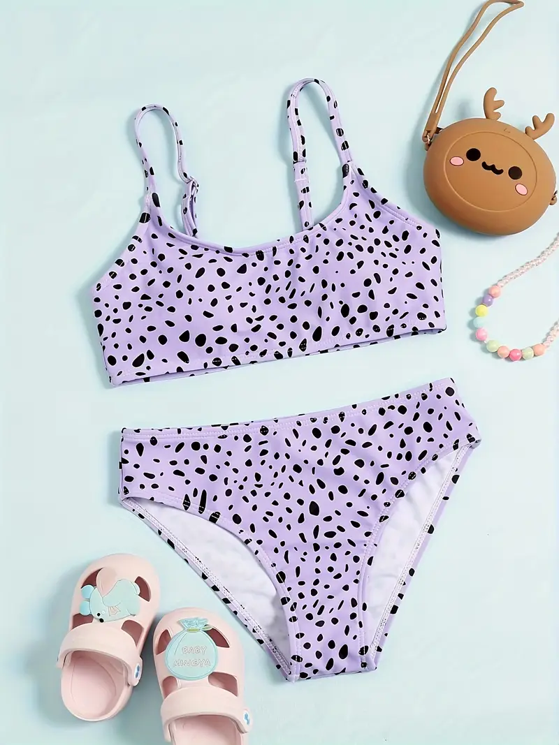 2pcsの女の子用レオパードプリント水着セット 快適でトレンディな水着セット 夏のハワイギフト Temu Japan