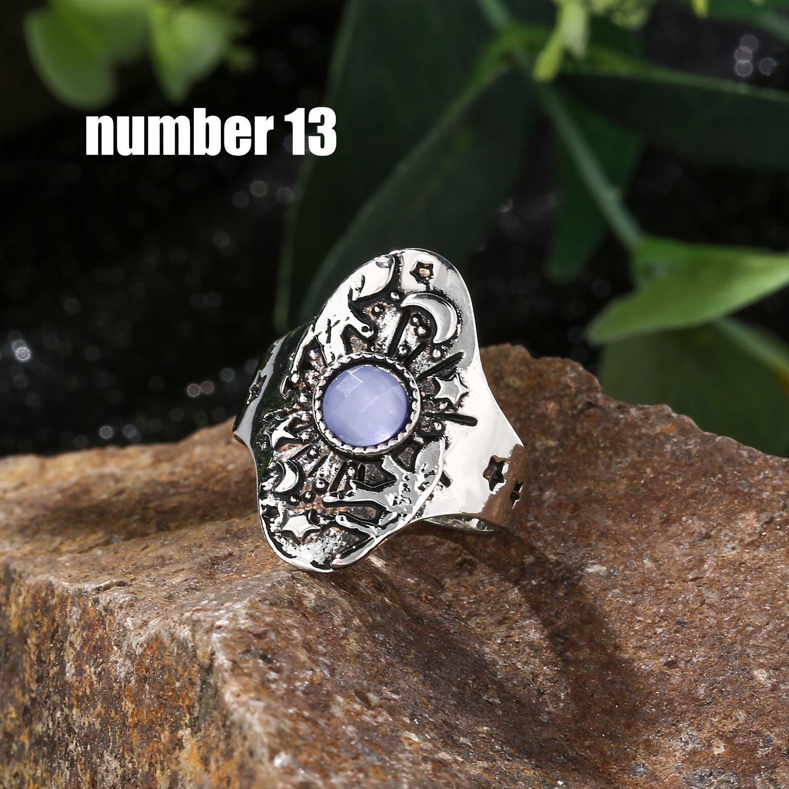 Vintage Hip Hop Star Ring Retro Silvery Star Moon Ring, Bohemian Style ...