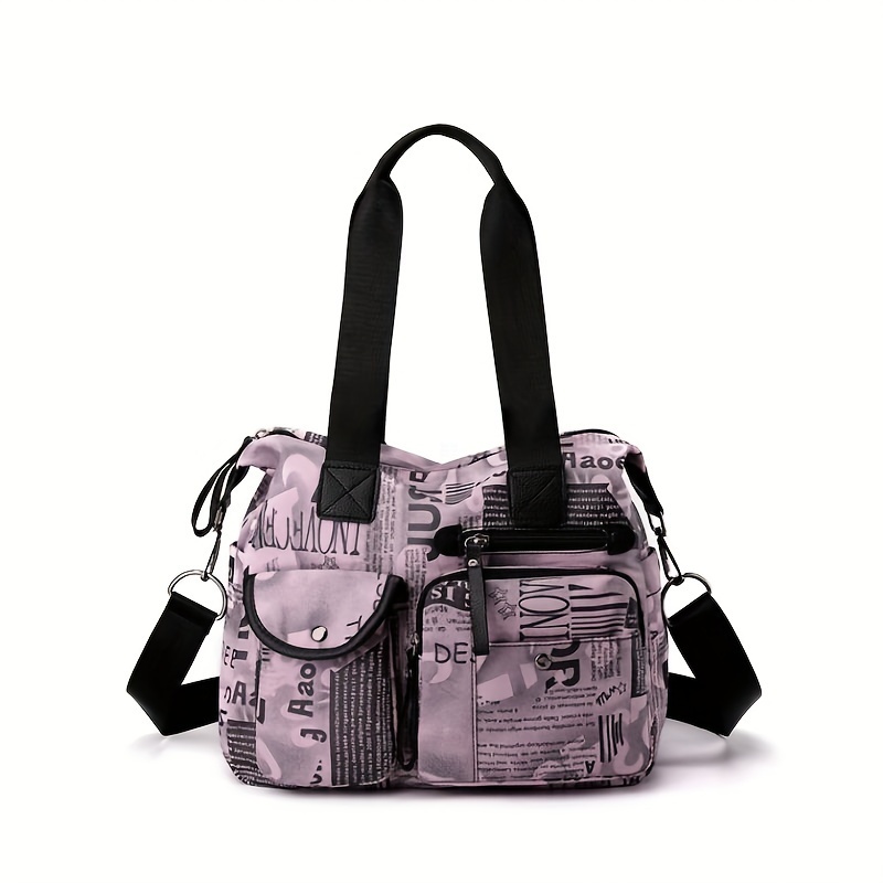Fashion Letter Print Tote Bag Multi Pockets Shoulder Bag - Temu Australia