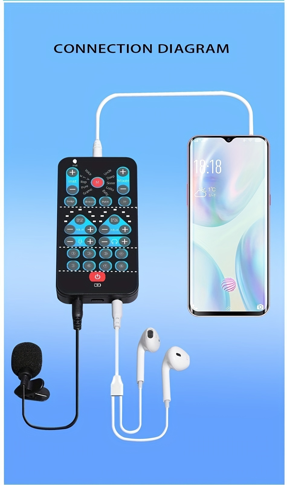 M10 라이브 사운드 카드 실시간으로 음성 변경 가능 휴대폰 컴퓨터 범용 남성 음성 변경 여성 음성여성 음 Temu