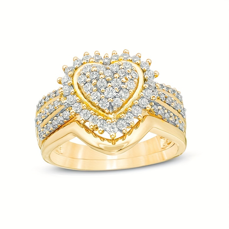 Fashionable Elegant Golden Heart Ring Engagement Ring - Temu United Kingdom
