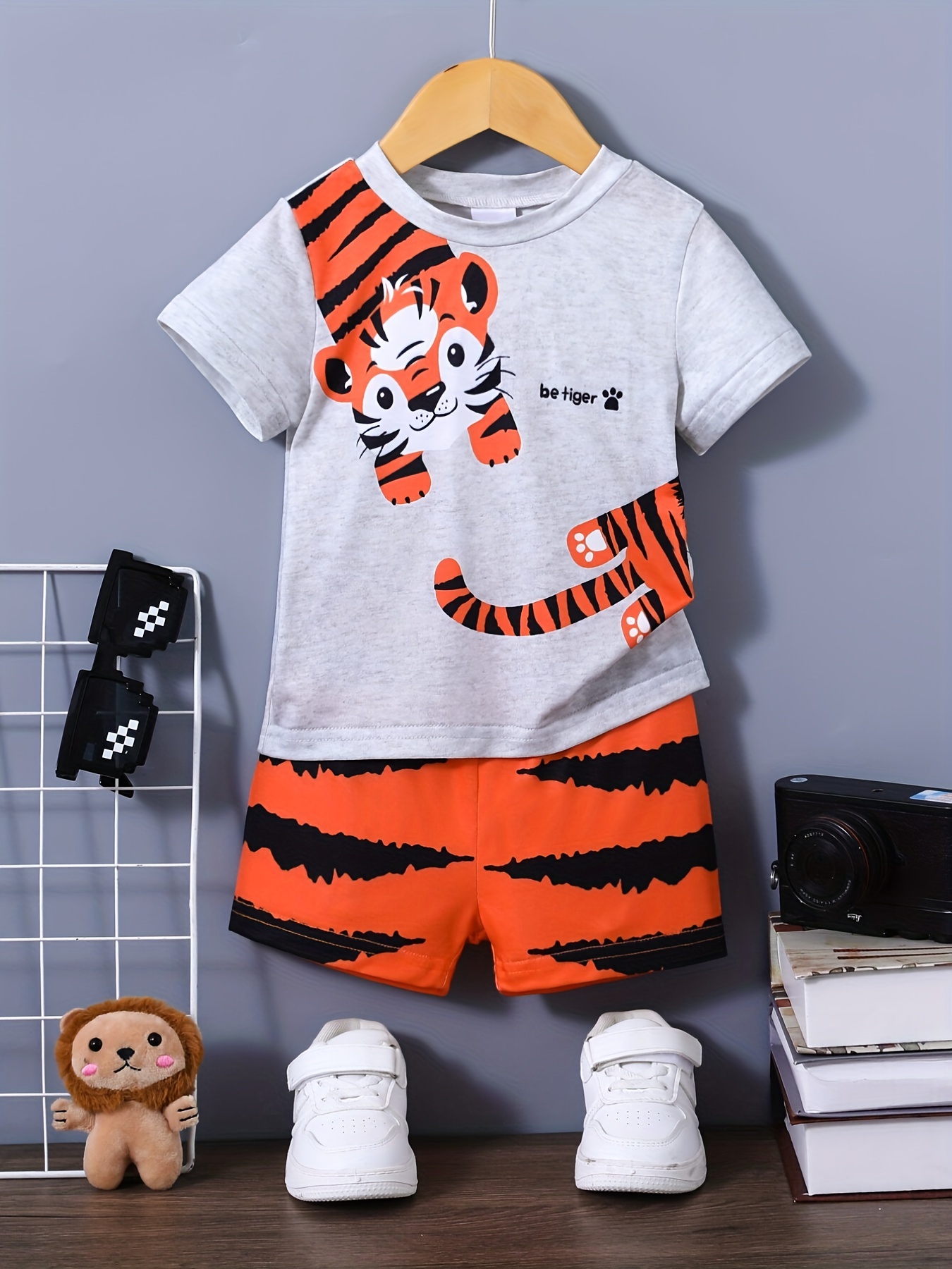 Adorable Tiger Graphic Outfit Little Boys T shirt Striped - Temu Norway