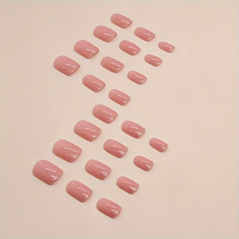 Glossy Short Square Fake Nails Solid Color Full Cover Press Temu