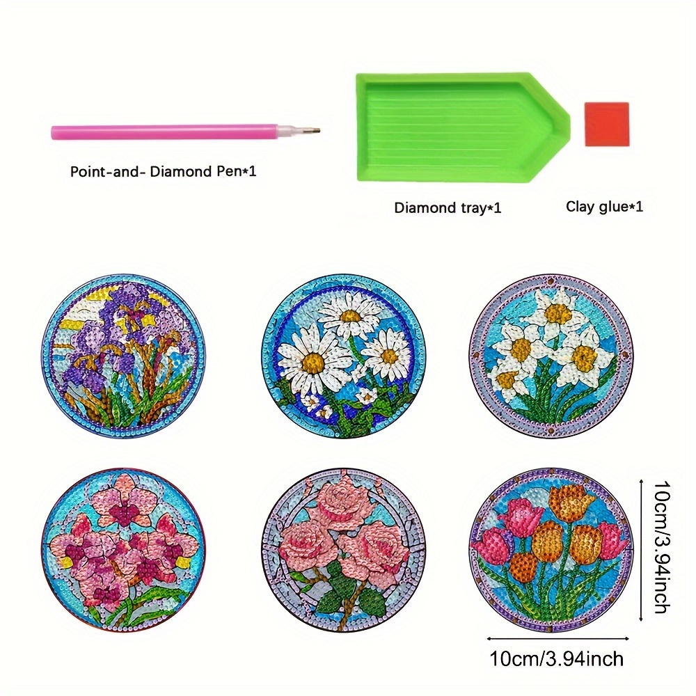 Diy Diamond Painting Coaster Pastoral Flower Sticker Diamond - Temu ...