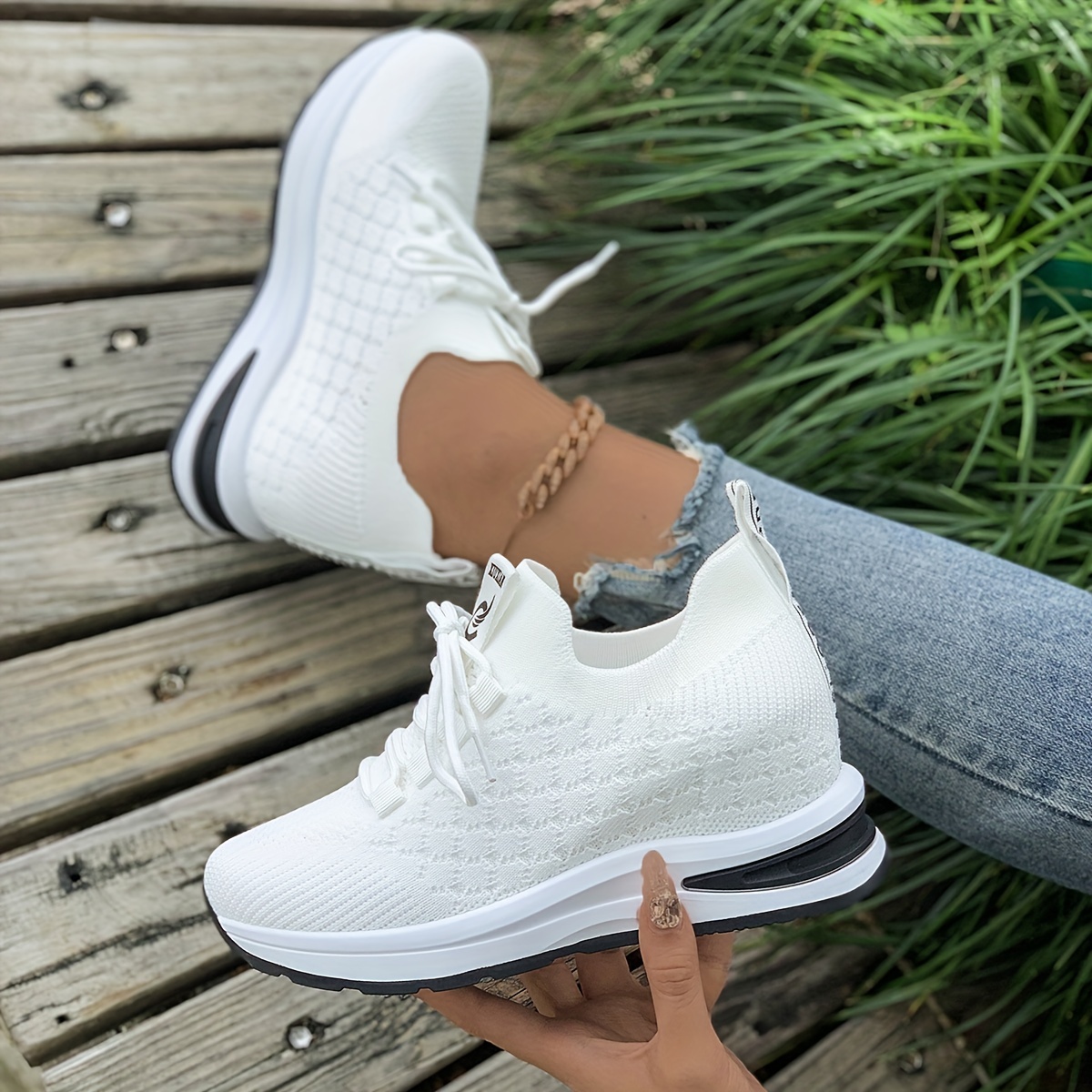 Womens Solid Color Knit Sneakers Lace Low Top Round Toe - Temu United ...