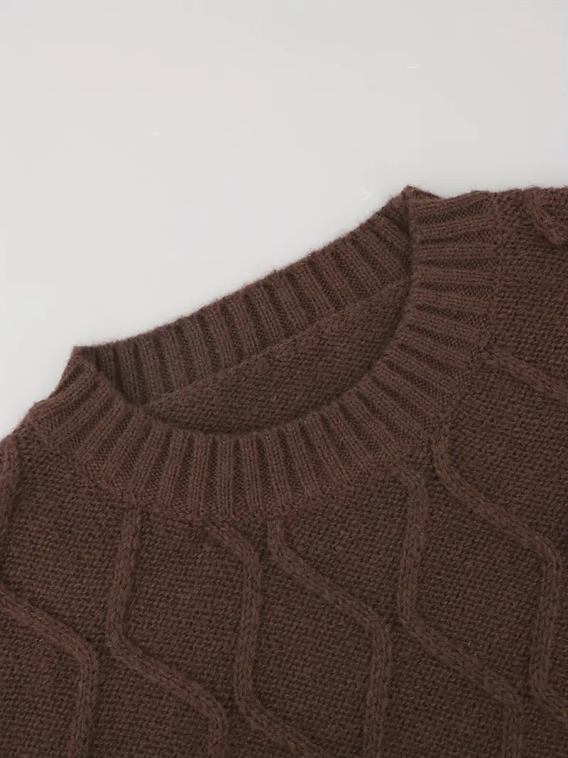 Argyle Solid Knit Sweater Elegant Crew Neck Long Sleeve Temu