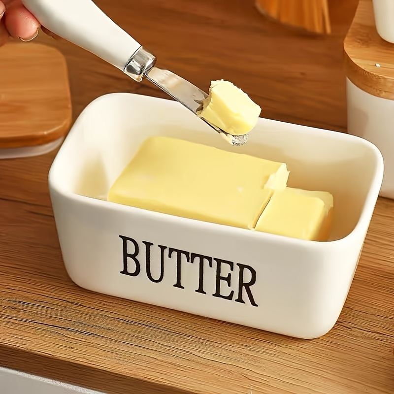 Butter Dish Bamboo Lid Knife Large Ceramic Butter Dish - Temu