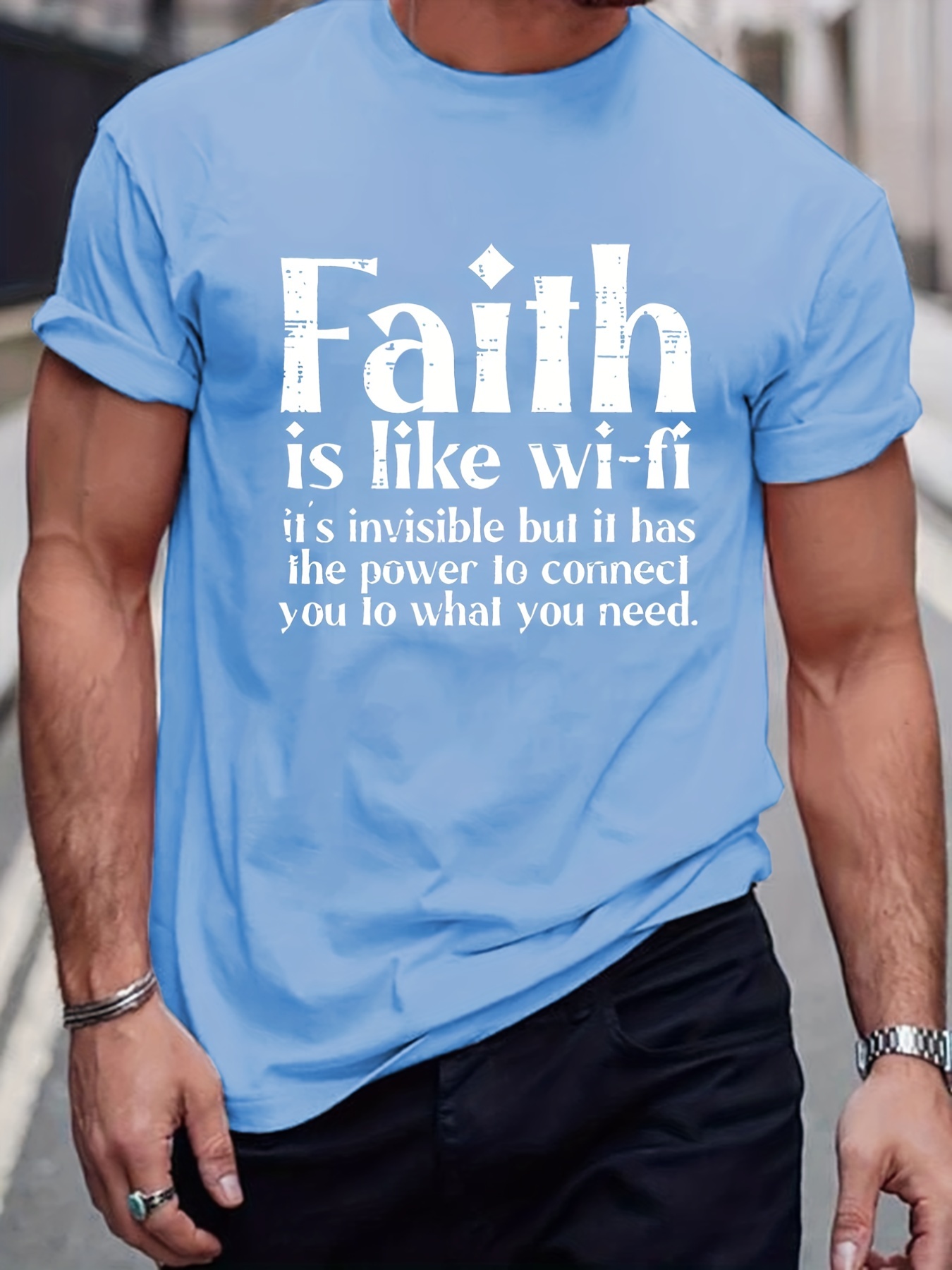 Men's "faith" T shirt Round Neck Tee Casual Clothing Spring - Temu ...