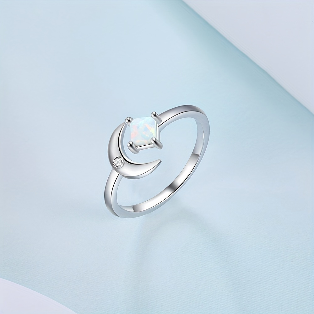 Moon Square Opal Design 925 Sterling Silver Opening Ring - Temu Australia