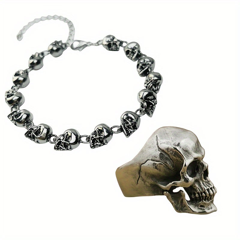 Vintage Gothic Metal Skull Chain Bracelet Cool Daily Skull - Temu Ireland