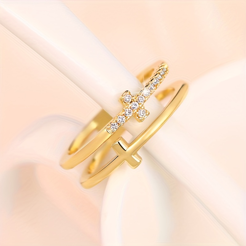 Chic Promise Ring Double Cross Design Paved Shining Zirconia - Temu ...