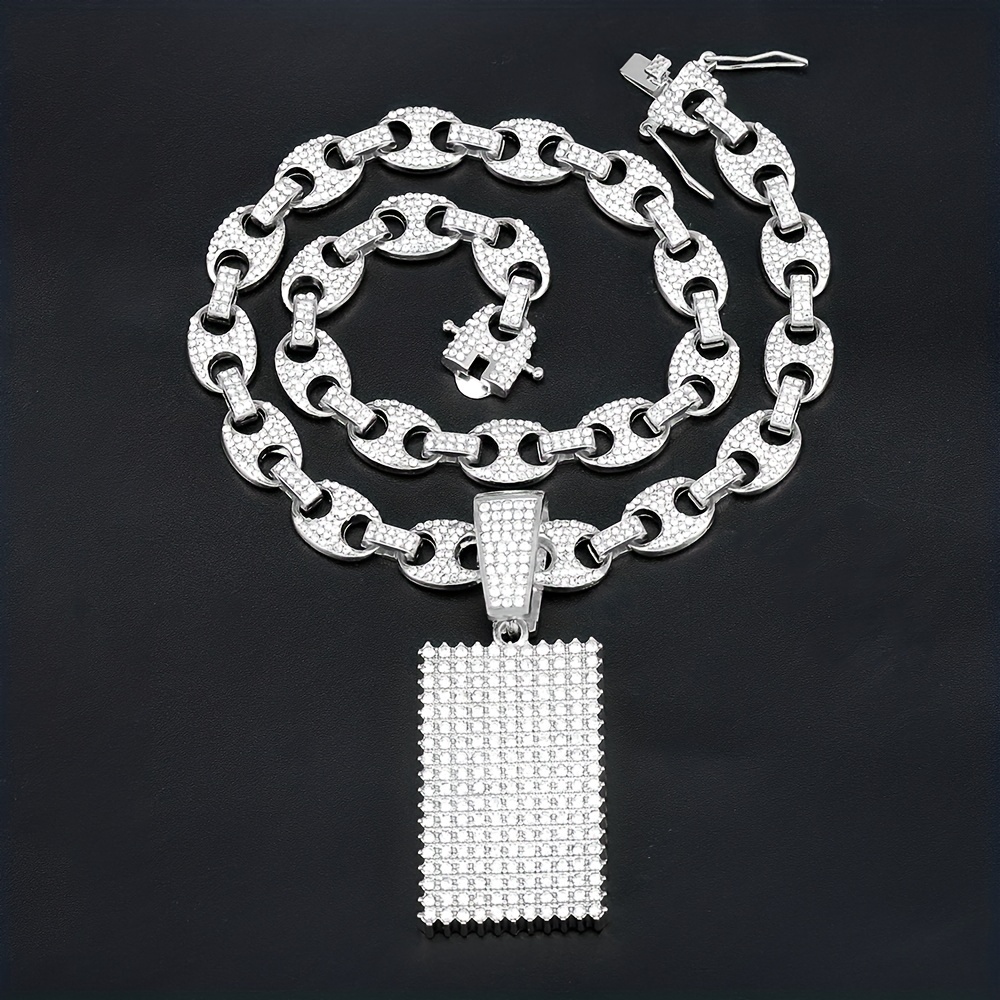 Iced Square Pendant Chain Necklace For Men Women - Temu United Kingdom