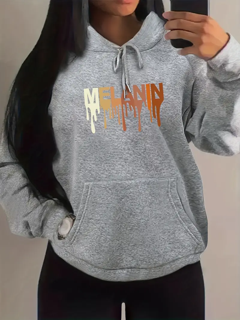 Letter Print Drawstring Hoodie Casual Long Sleeve Kangaroo Temu Portugal