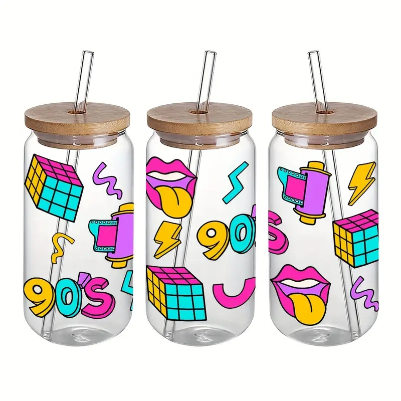 5pcs I Love 90년대 유리 디자인 스티커 16온스 머그잔 및 유리병 Diy 방수 전사 스티커 16온 Temu