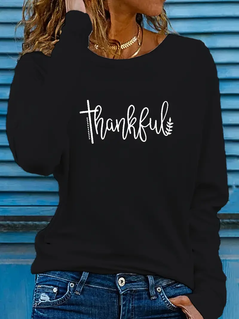 Letter Print T Shirt Long Sleeve Crew Neck Casual Top Spring Temu