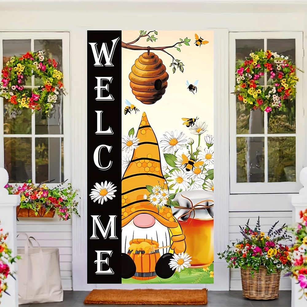 Welcome Spring Bee Gnome Porch Banner Polyester Sunflower - Temu
