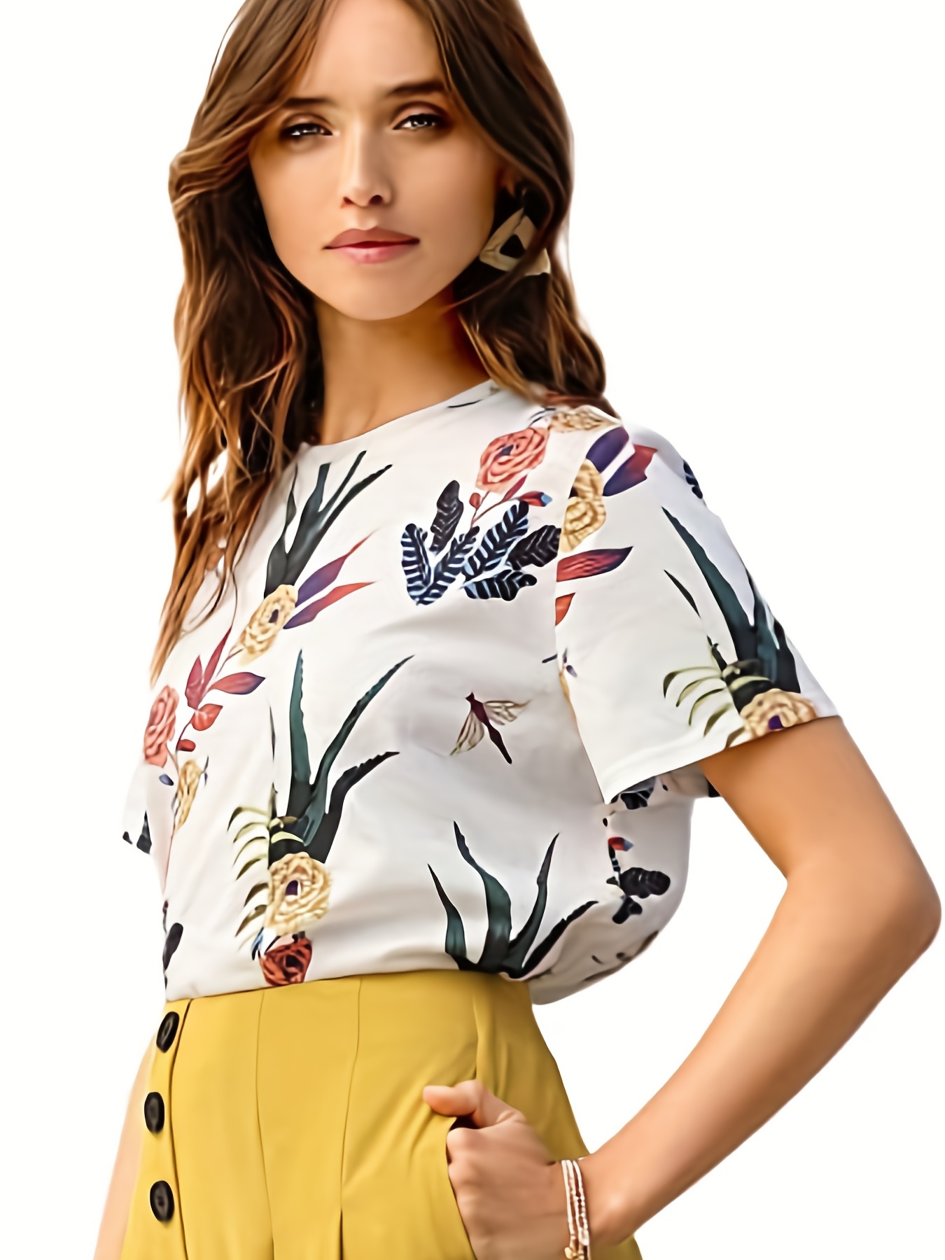 Floral Print Crew Neck T Shirt Casual Short Sleeve T Shirt Temu Australia