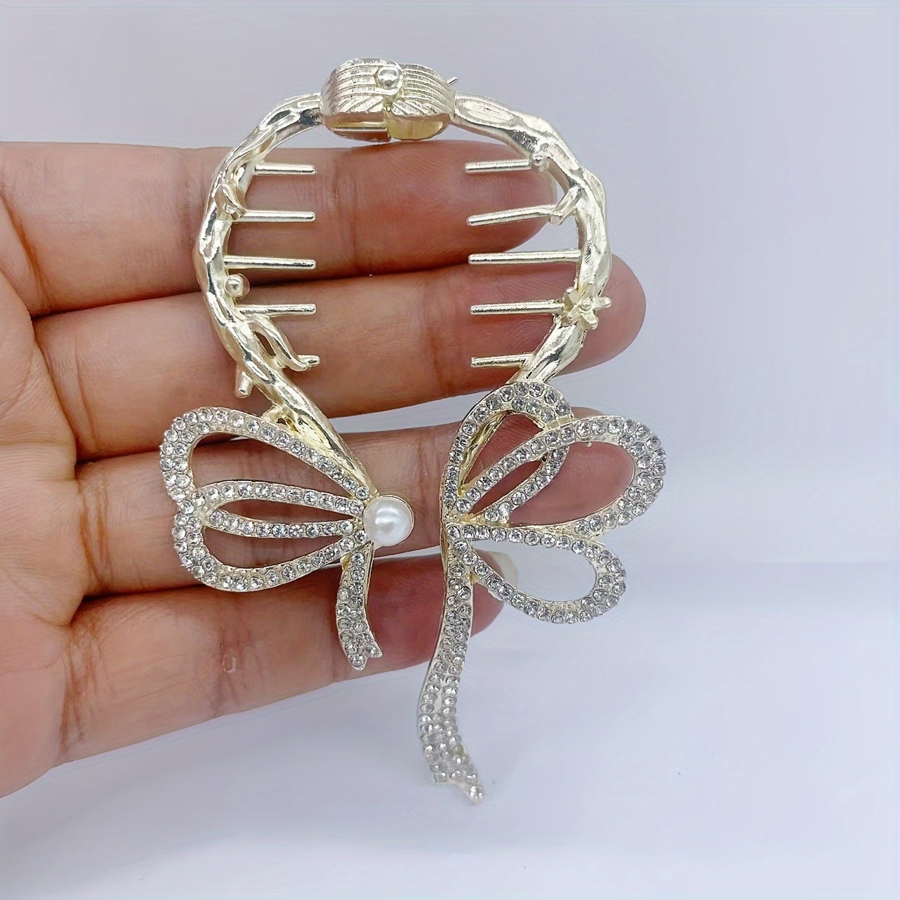 Bow Headpiece Rhinestone Pearl Ponytail Button Hair Clip - Temu United ...