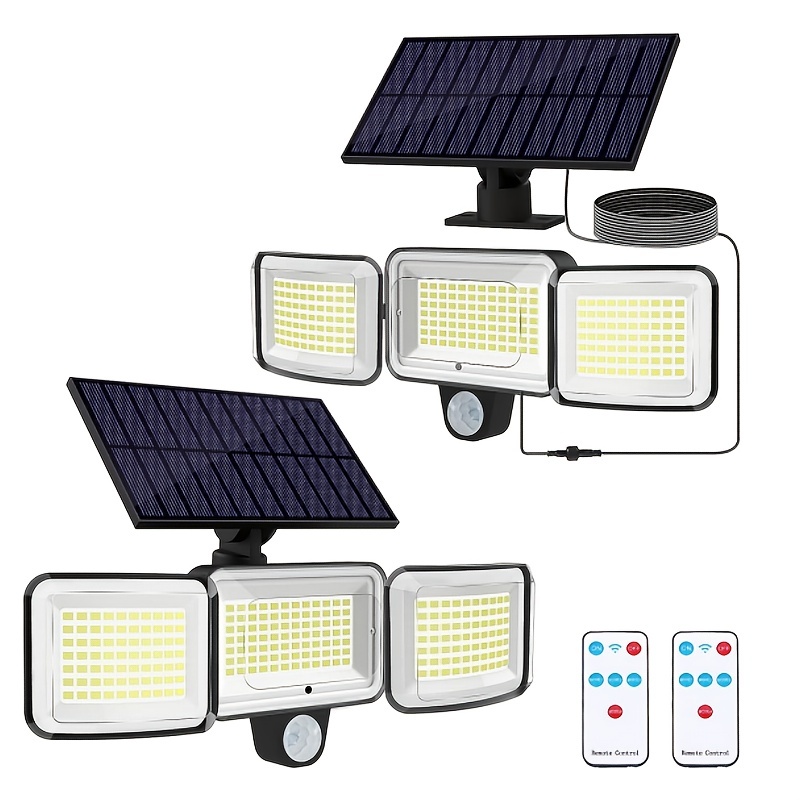 1 2pcs Outdoor Solar Motion Wall Lamp 224led 3 Heads Solar Flood Lights ...