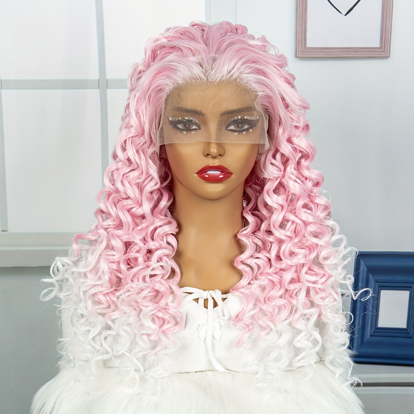ombre long bouncy curly wig lace wig synthetic wig beginners - Temu ...